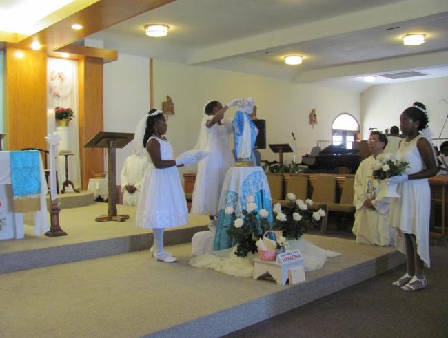 First Holy Communion and the Crowning of the Virgin Mary | Black and ...